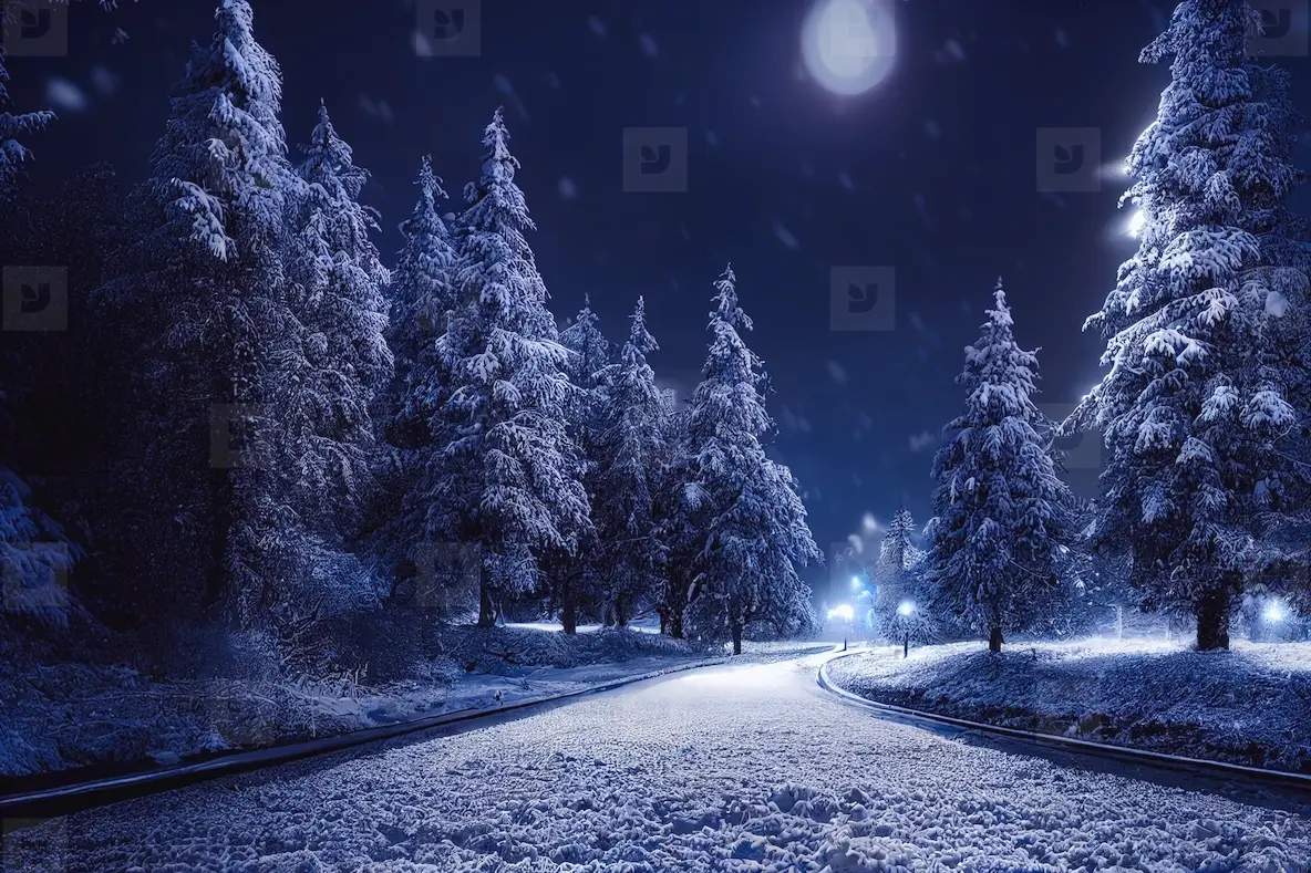 Landscape Of Snow Storm Winter Background At Night, Digital Art Design ...