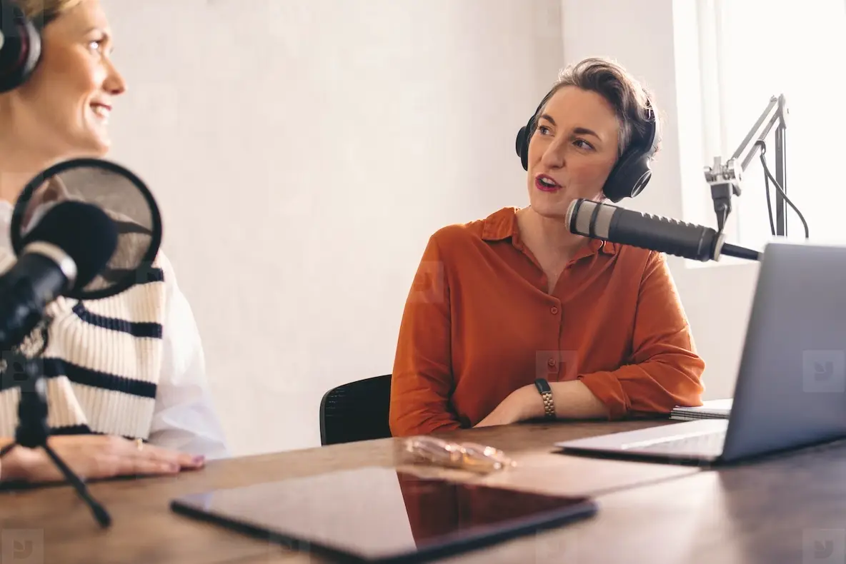 Female Radio Hosts Having A Conversation In A Home Studio Photo (267484 ...