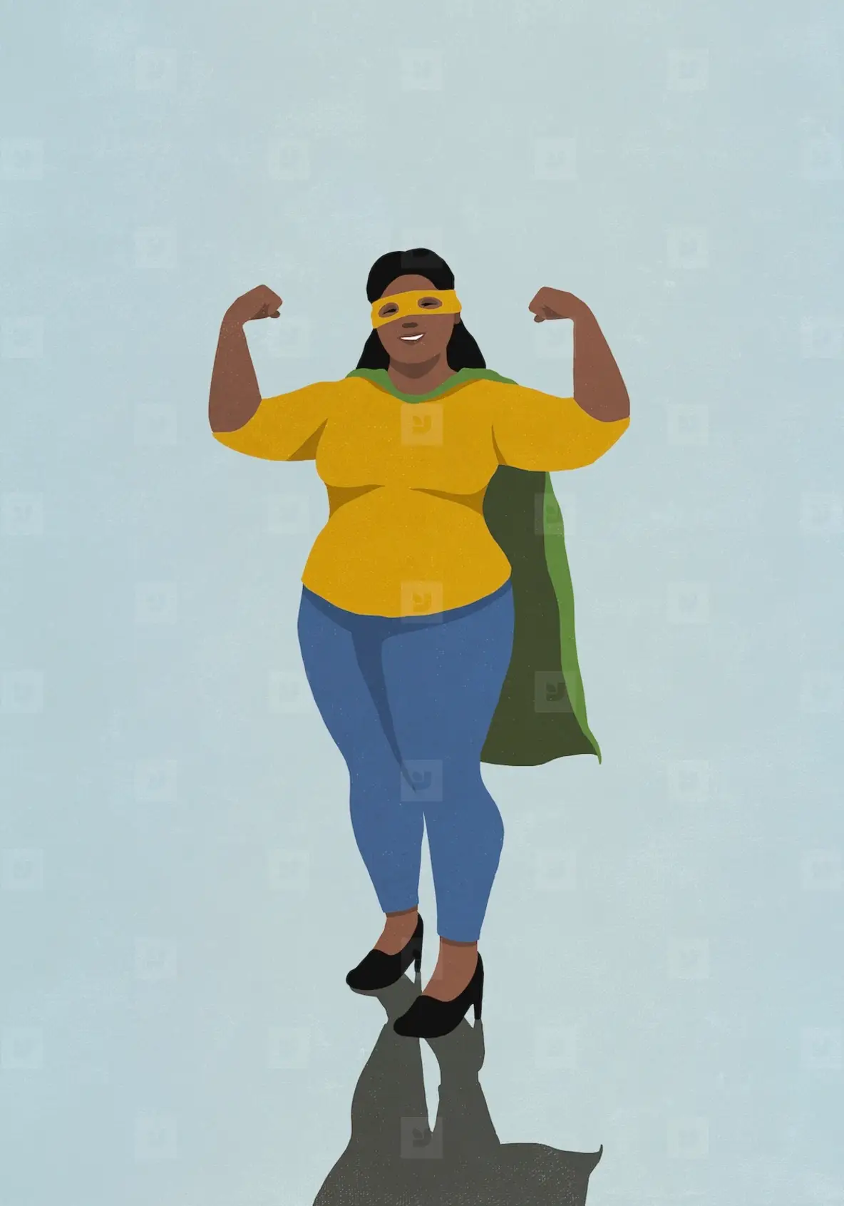 Portrait Happy Confident Woman Flexing Biceps In Superhero Cape And ...