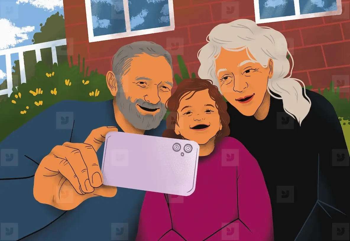 Happy Grandparents And Granddaughter Taking Selfie With Smart Phone ...