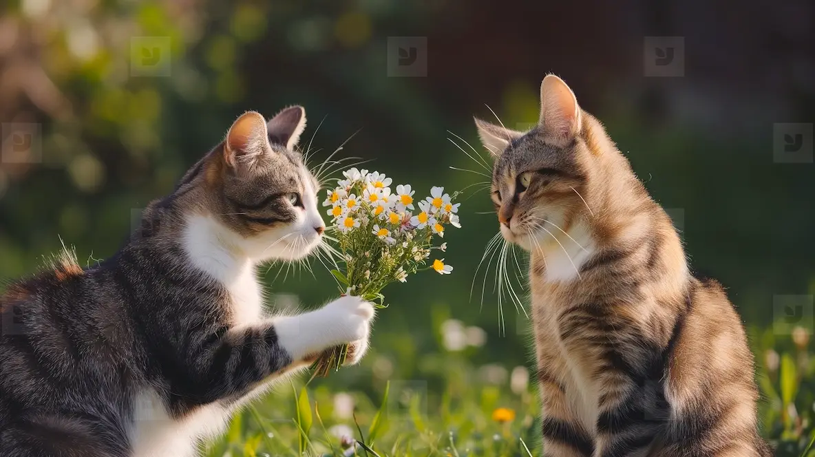 Cat Holding Bouquet Of Flowers Photo (283674) - YouWorkForThem