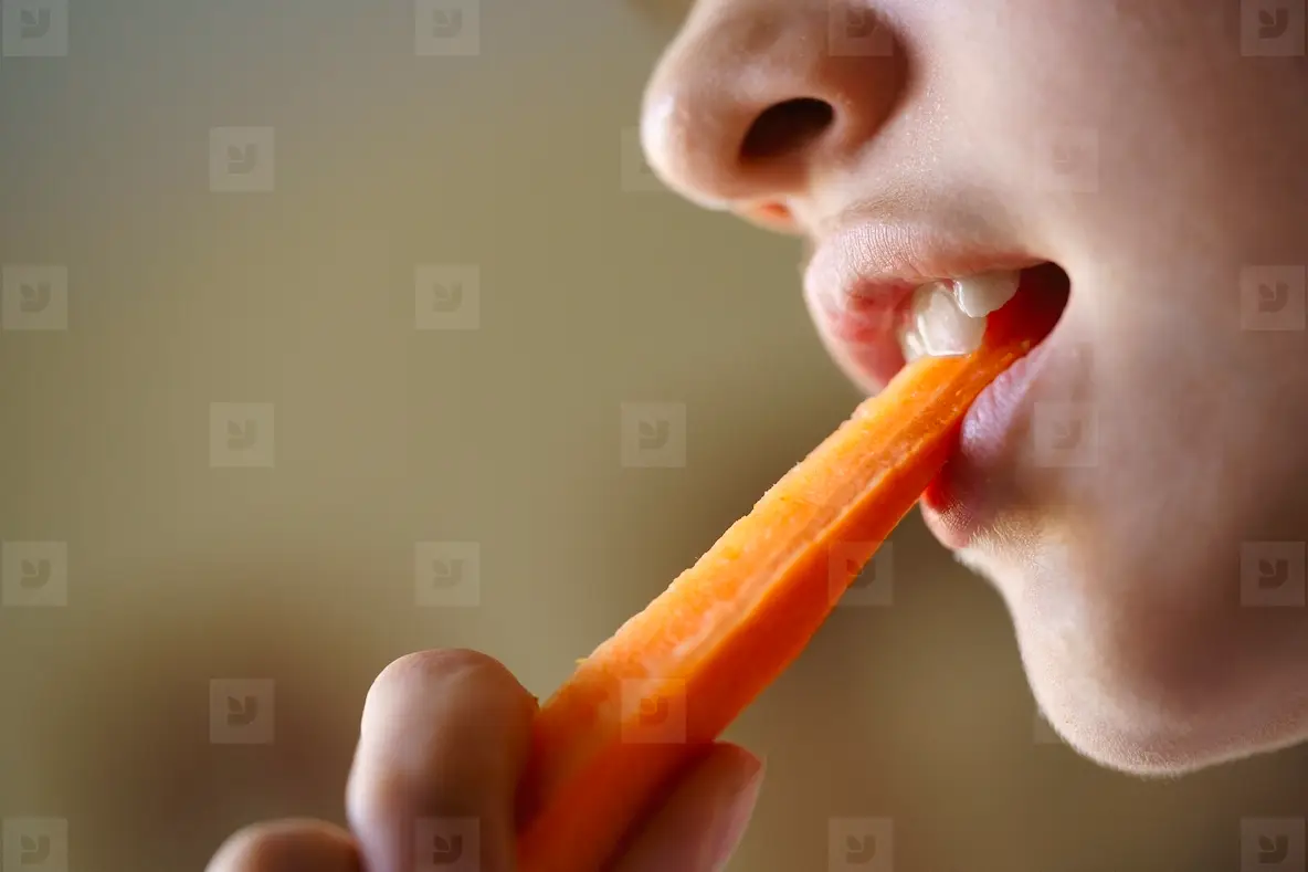 Crop Anonymous Teenage Girl Eating Fresh Organic Carrot Slice Photo ...