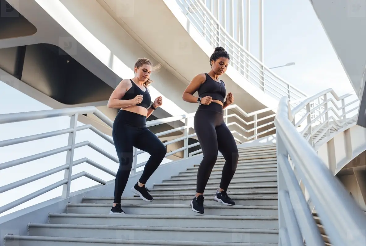 Two Female Friends With Different Body Types Wearing Black Sportswear ...