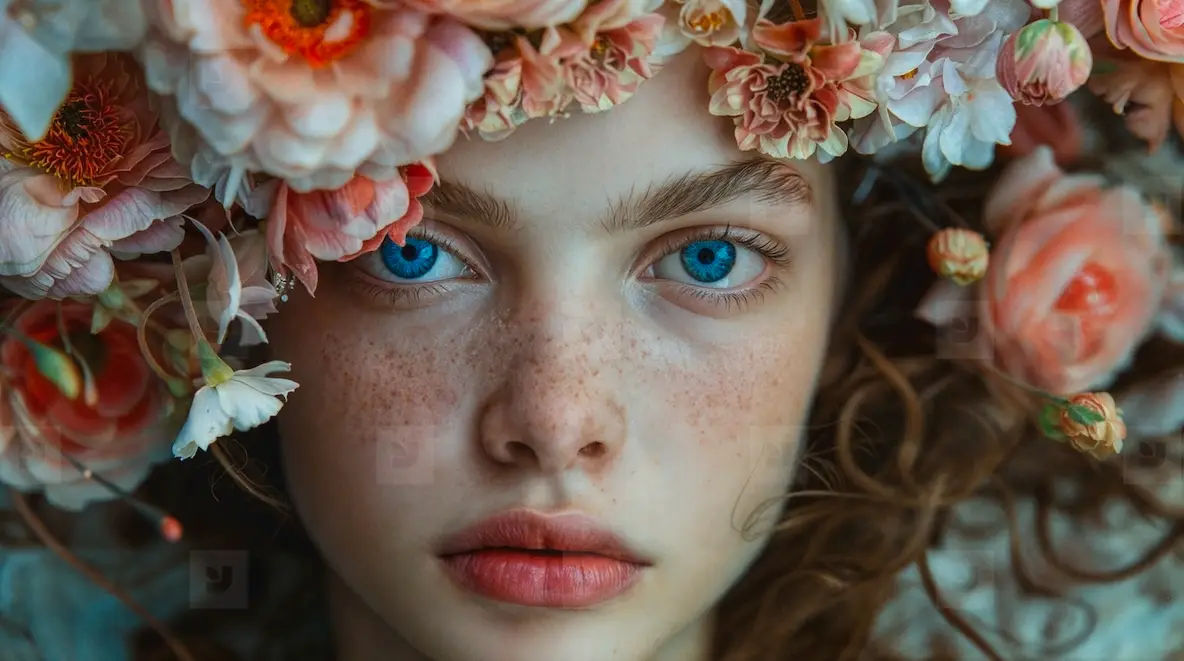 Young Woman Model Surrounded By Flowers Photo (289354) - YouWorkForThem