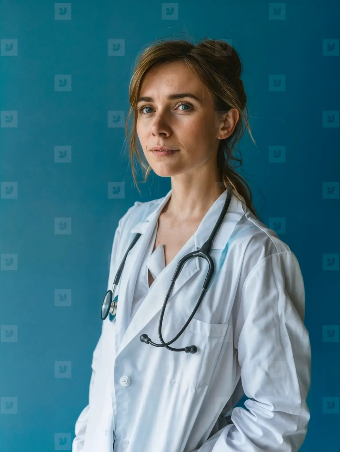 Portrait Of A Female Doctor On A Blue Background Photo (291456 ...