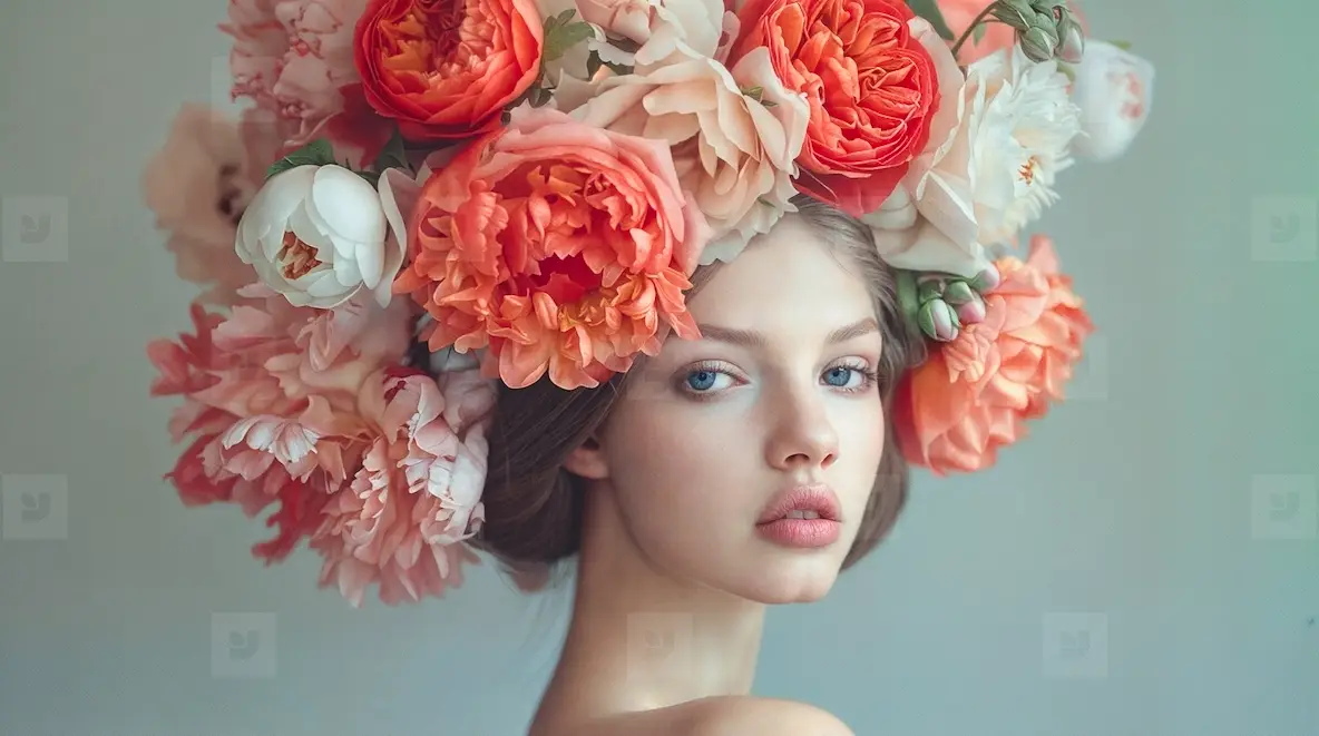 Young Woman Model Surrounded By Flowers Photo (291620) - YouWorkForThem