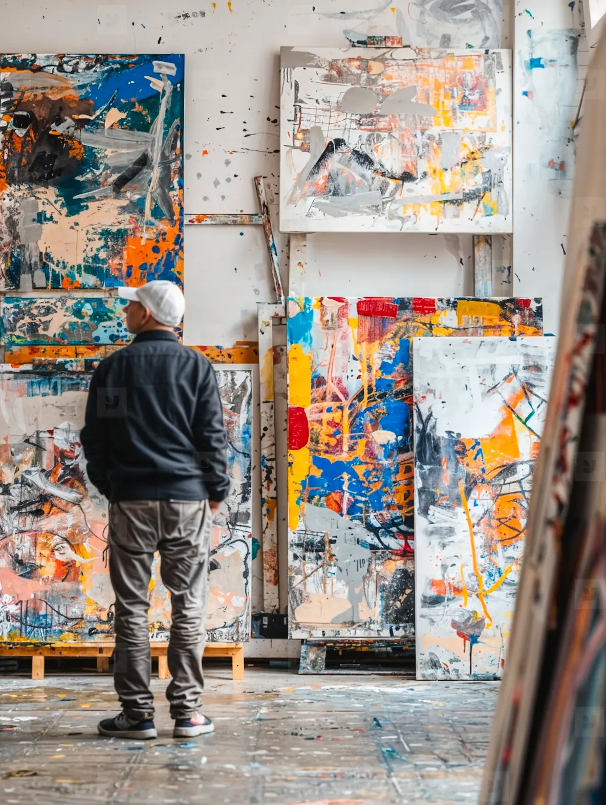 Male Painter Artist In His Studio Surrounded By Paintings Photo (292404 ...