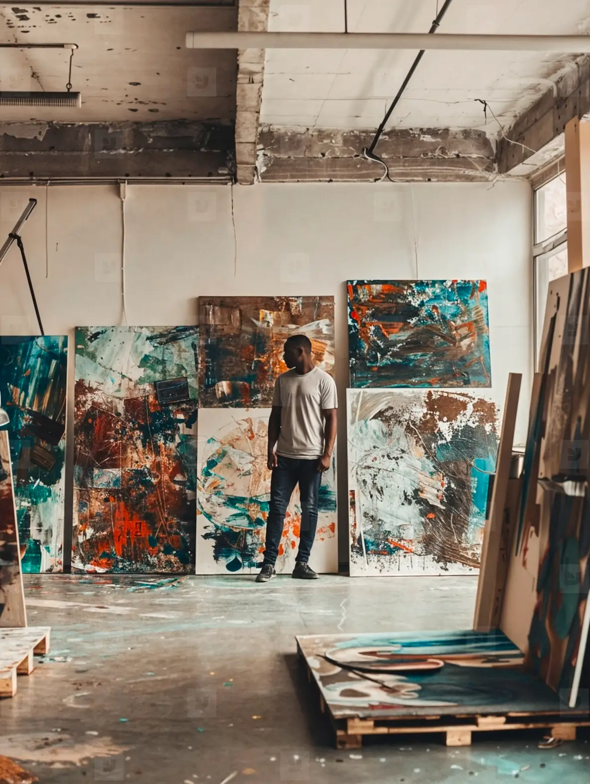 Male Painter Artist In His Studio Surrounded By Paintings Photo (292408 ...