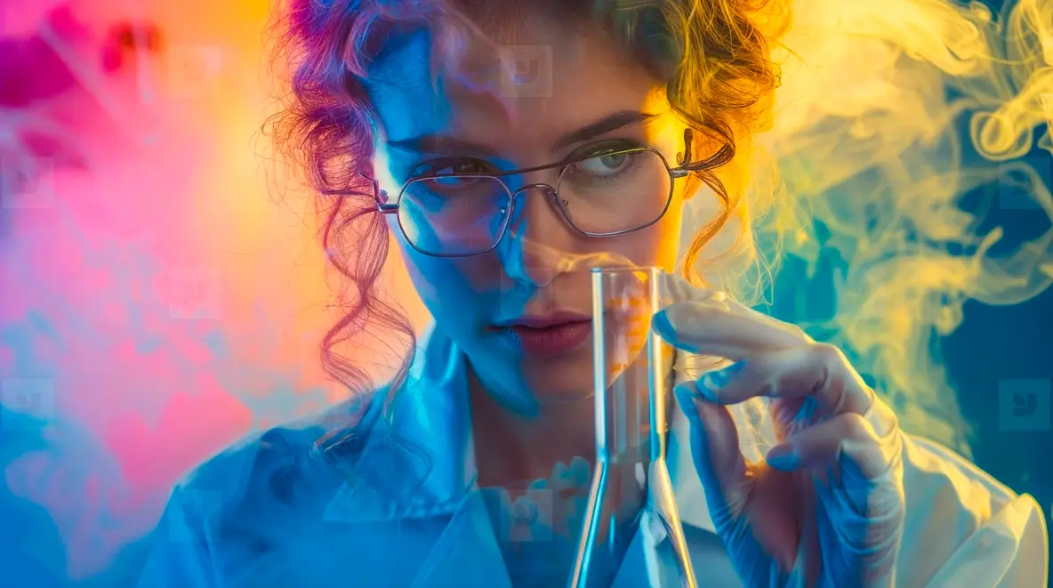 Woman Scientist In Laboratory Holding Test Tubes And Beakers Photo ...