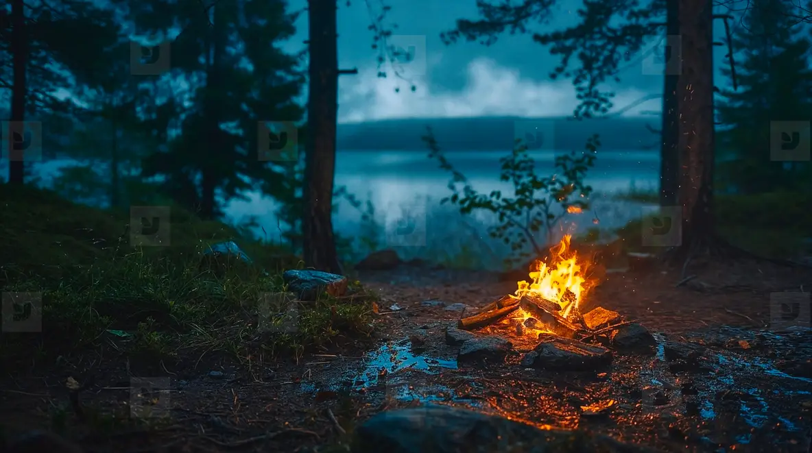 Burning Fire On The Lake Shore Photo (294015) - YouWorkForThem