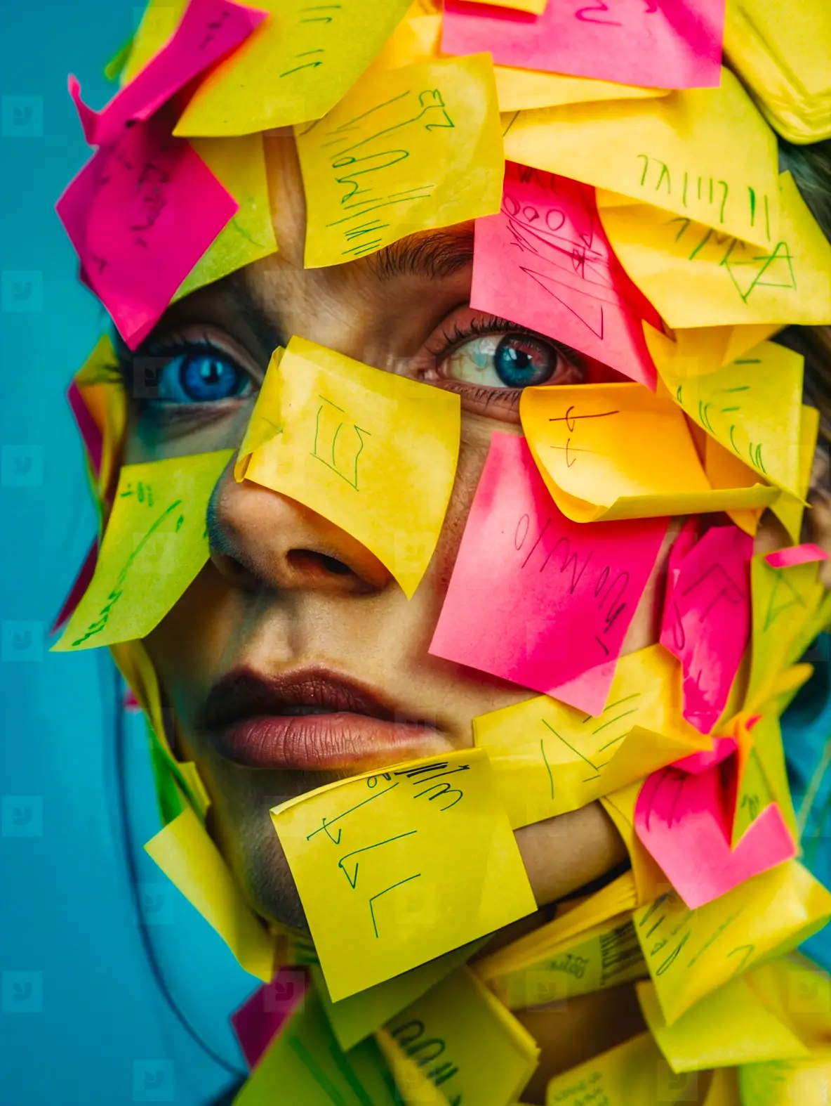A Face Covered With Vivid Post-its Photo (296249) - YouWorkForThem