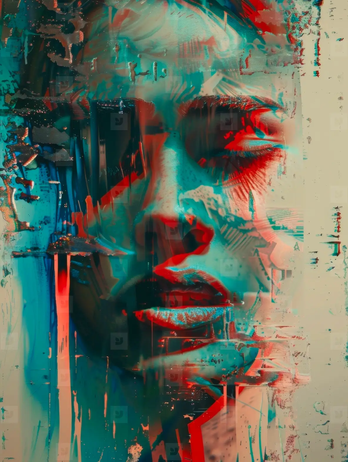 Digitally Broken Glitch Portrait. Noisy Glitched Face Photo (299283 ...