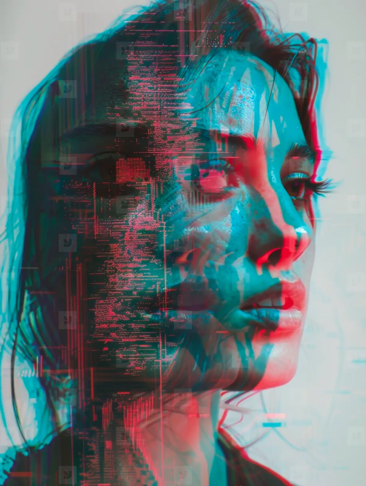 Digitally Broken Glitch Portrait. Noisy Glitched Face Photo (299286 ...