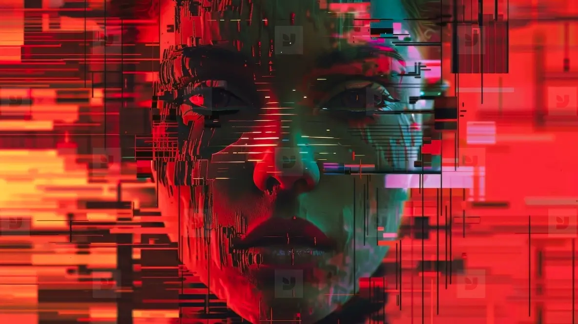 Digitally Broken Glitch Portrait. Noisy Glitched Face Photo (299298 ...