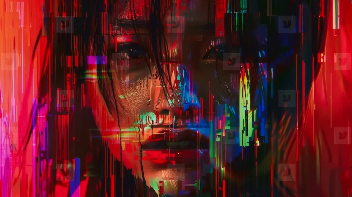 Digitally Broken Glitch Portrait. Noisy Glitched Face Photo (299301 ...