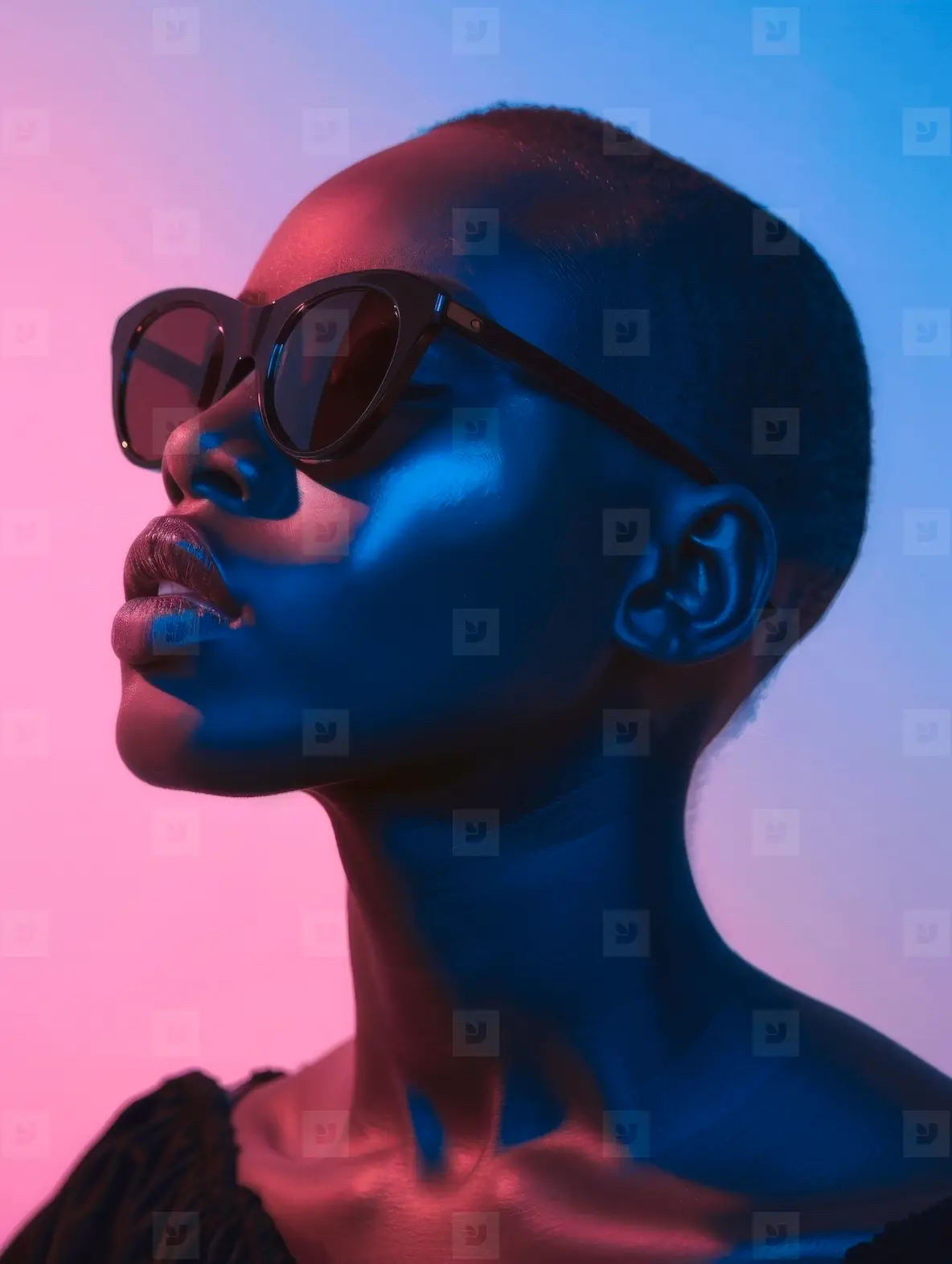 Young Black Woman Model In Sunglasses In Fashion Editorial Style Photo ...