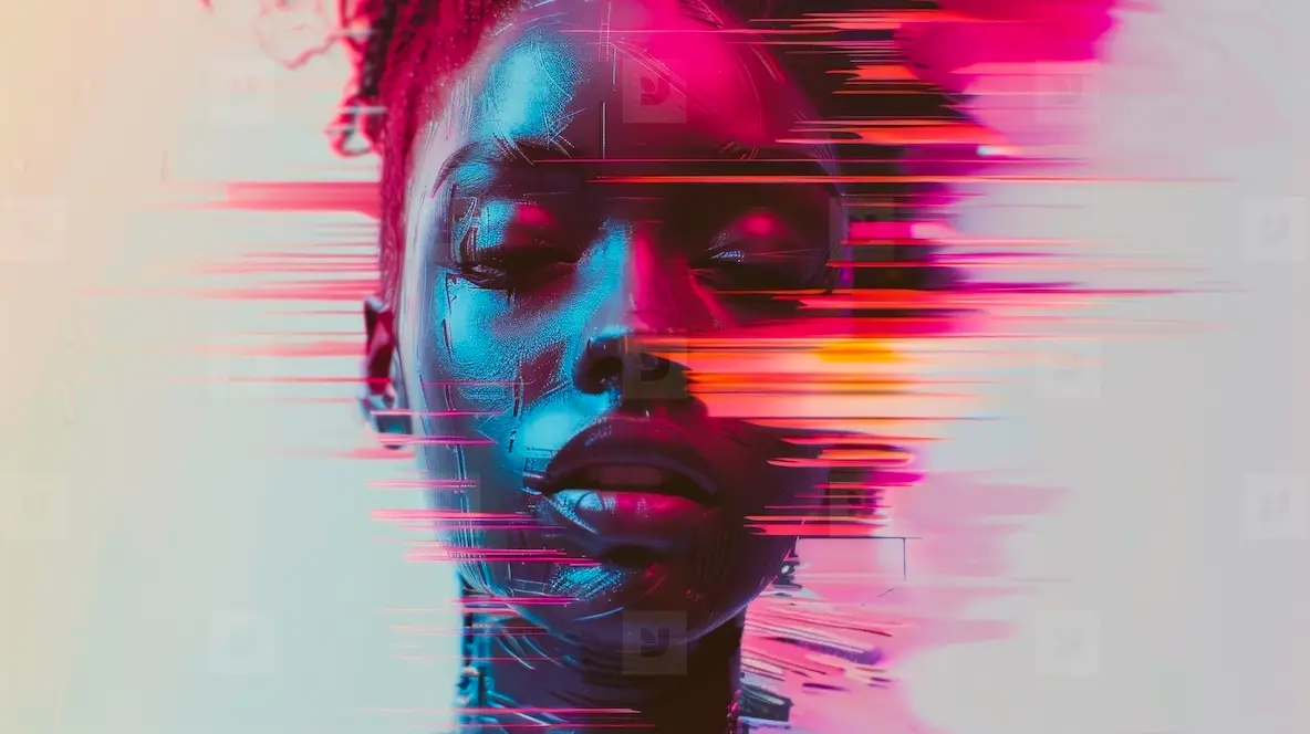 Noisy Glitched Face. Digitally Broken Glitch Portrait Photo (299767 ...