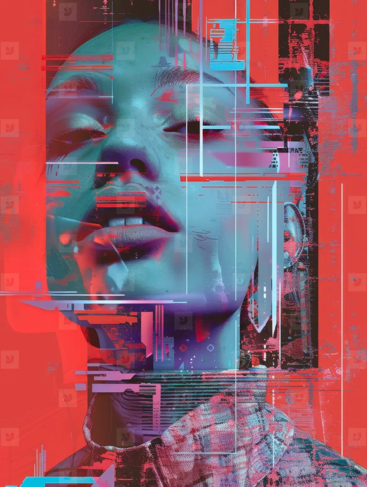 Noisy Glitched Face. Digitally Broken Glitch Portrait Photo (299771) - YouWorkForThem