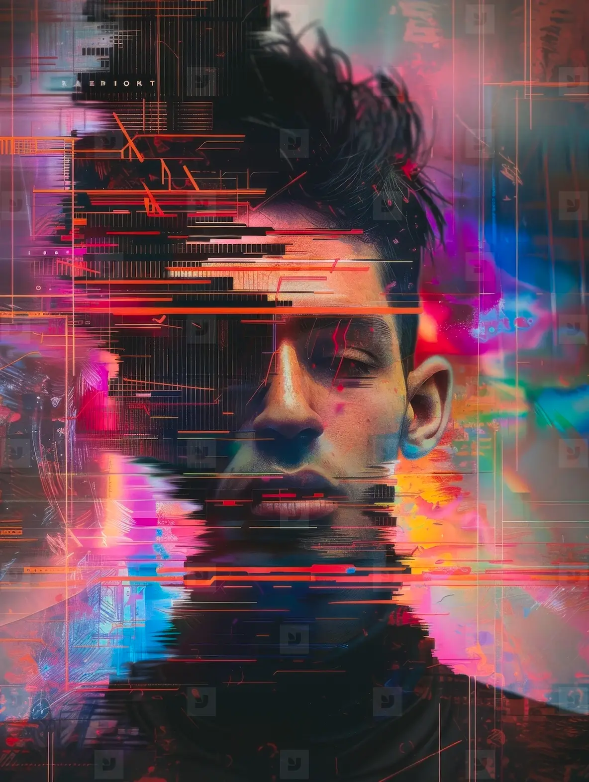 Noisy Glitched Face. Digitally Broken Glitch Portrait Photo (299778 ...
