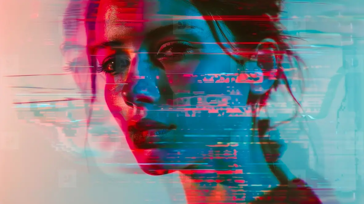 Noisy Glitched Face. Digitally Broken Glitch Portrait Photo (299781 ...