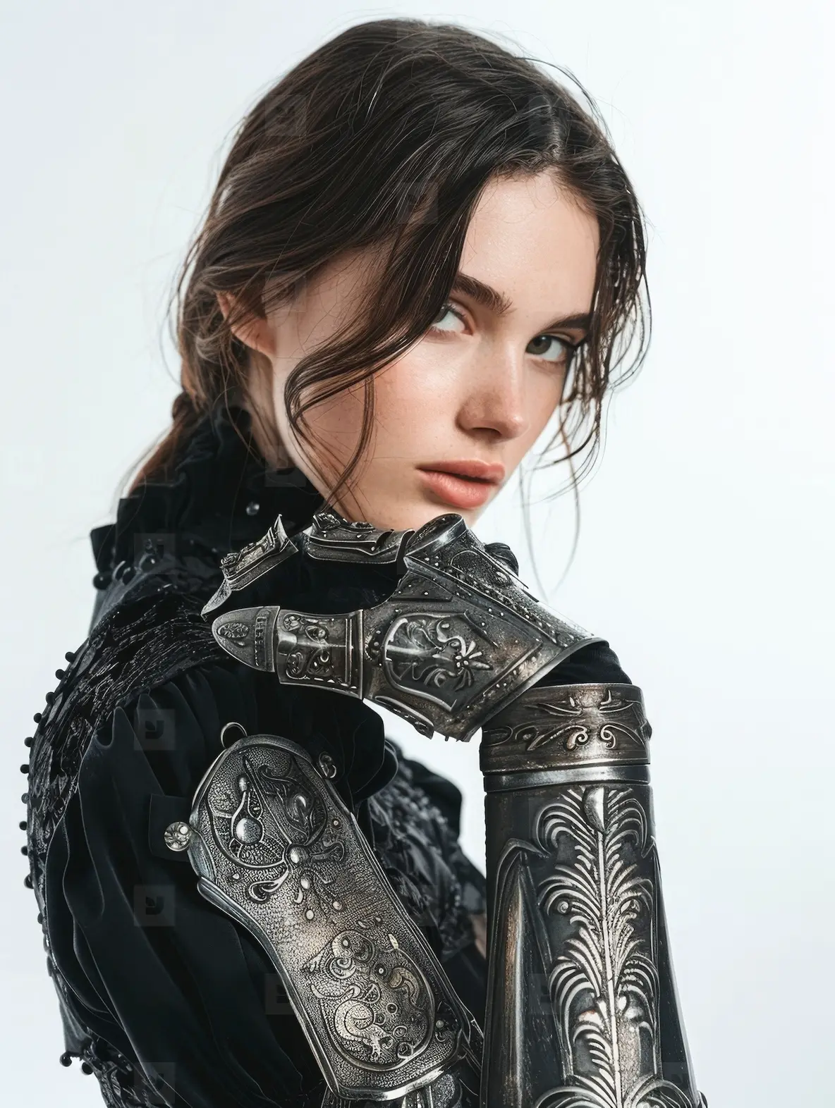 Fashion Model In Trendy Clothes Combined With Knight Armor Photo ...