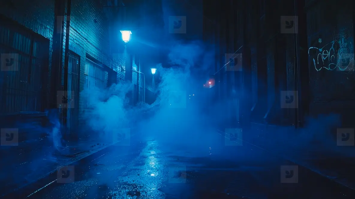 Misty Night Road With Blue Street Lights, Blue Tone Photo (302870 ...