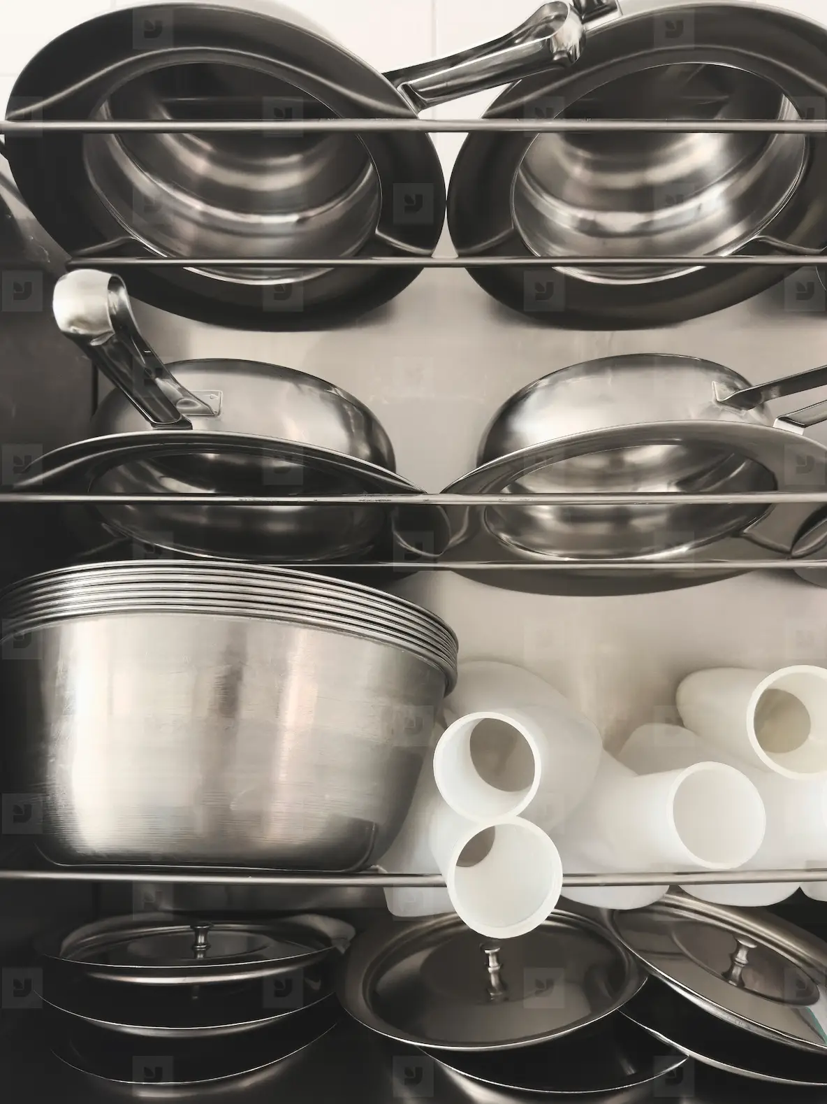 Still Life Urine Bottles And Stainless Steel Bedpans On Racks Photo ...