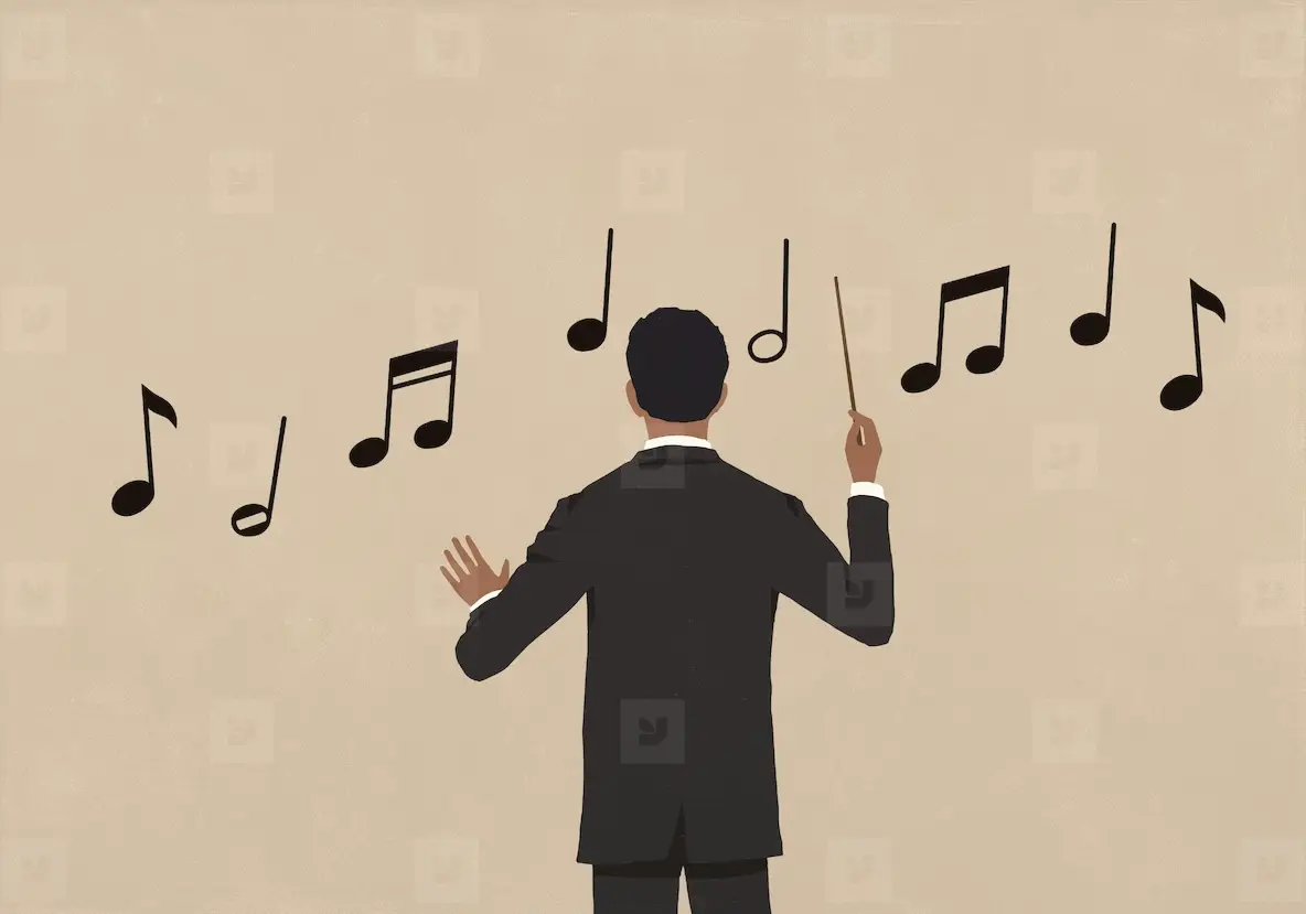 Orchestra Conductor Conducting Music Notes On Beige Background Photo ...