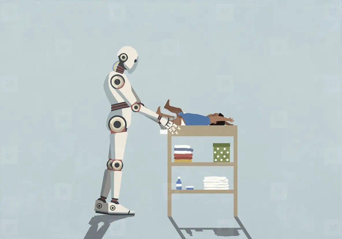 Humanoid Robot Changing Babys Diaper Photo (312141) - YouWorkForThem