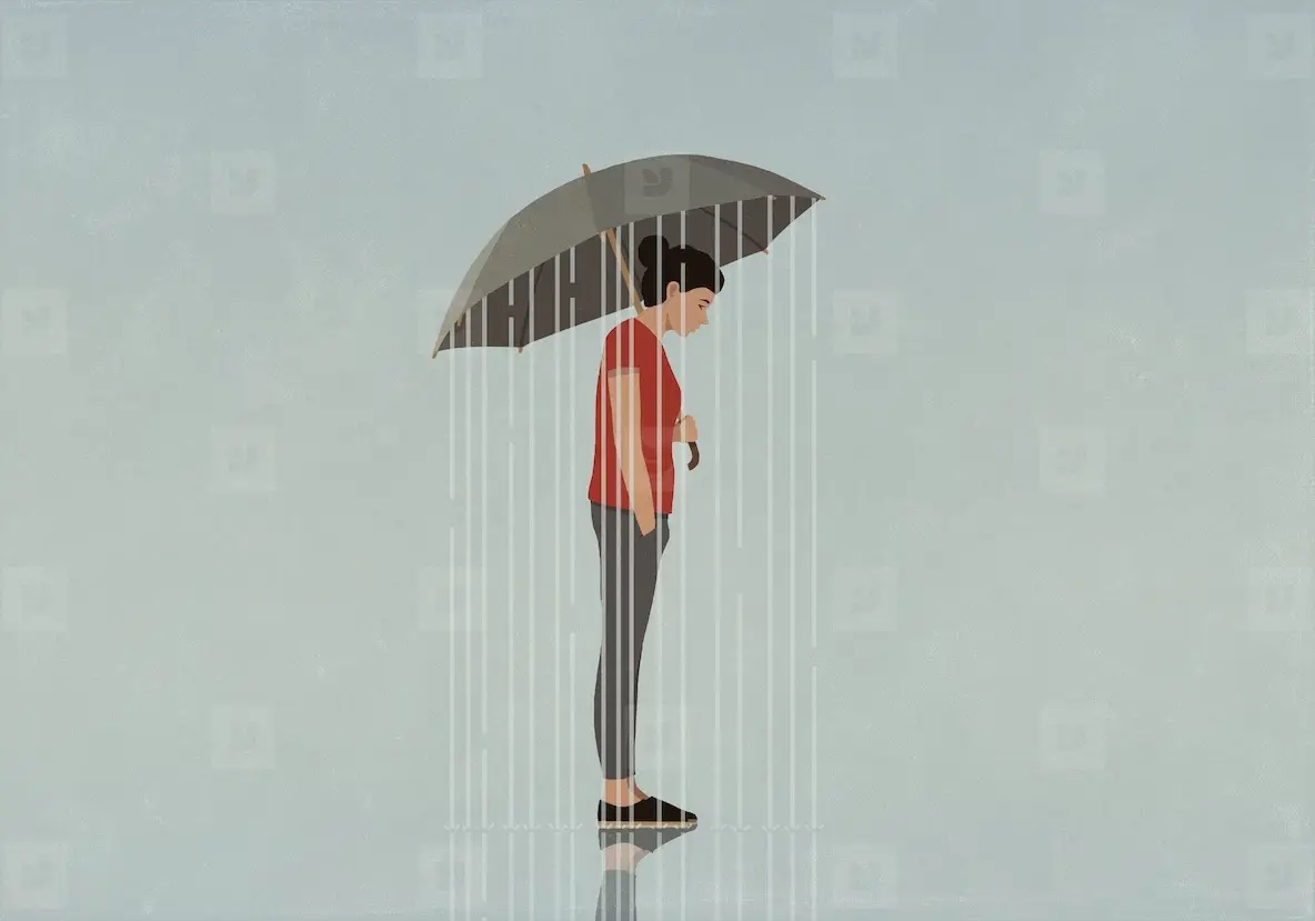 Rain Falling From Umbrella Over Depressed Woman Photo (312147 ...