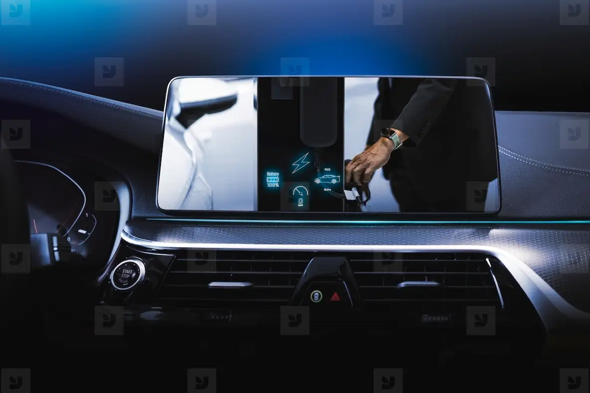 Electric Car Display Screen That Is Showing The Display Of Elect Photo ...