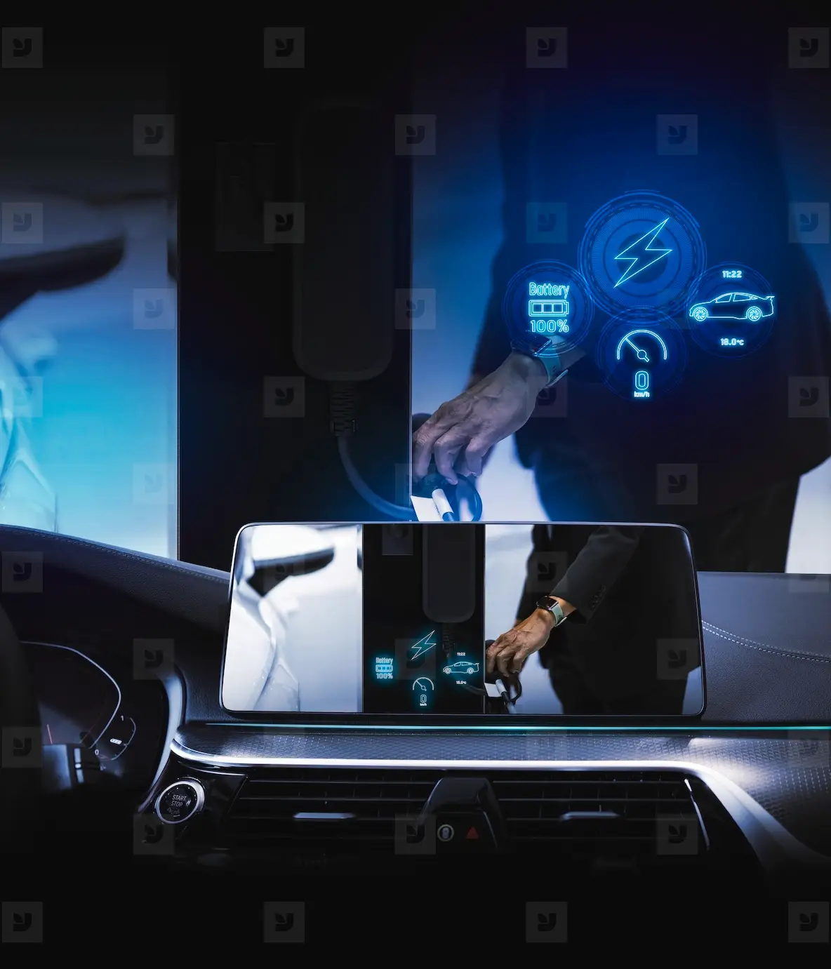 Electric Car Display Screen That Is Showing The Display Of Elect Photo ...