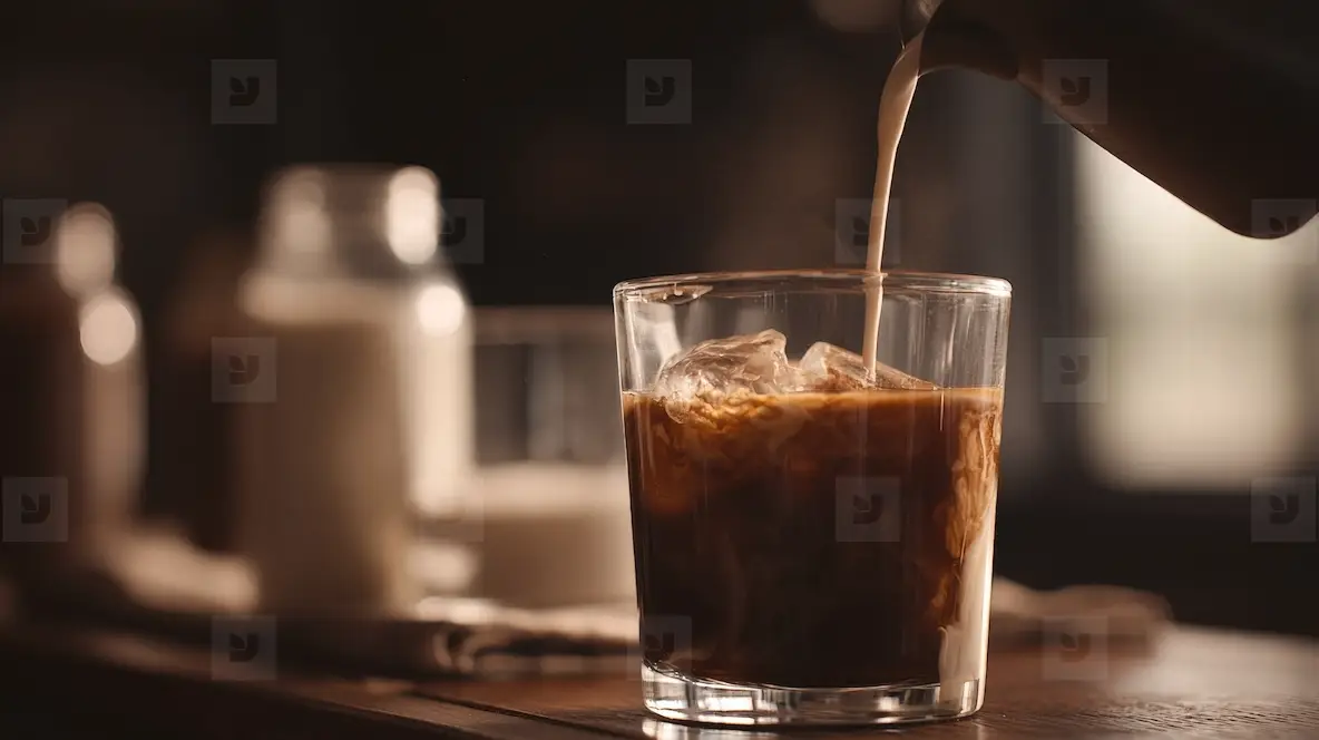 Iced Coffee Milk Glass Wooden Table Slow Motion Refreshing Cozy Morning ...