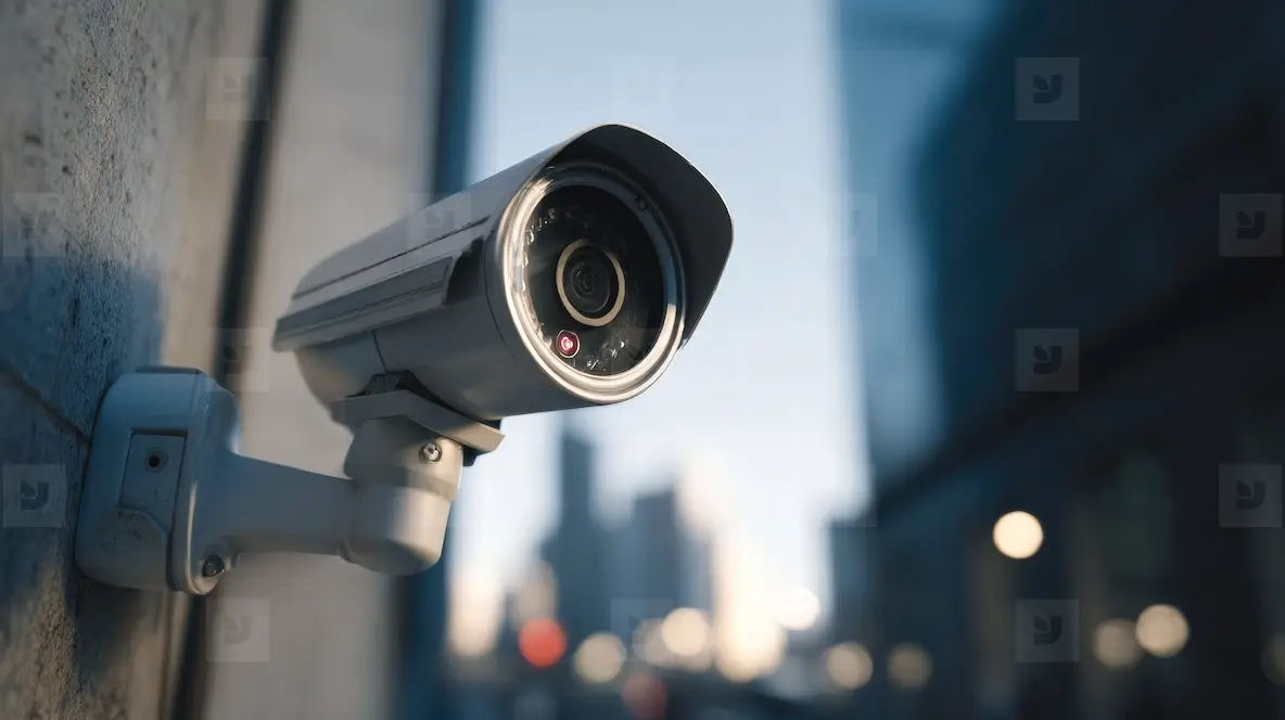Surveillance Camera Mounted On Building Wall, Capturing Urban ...