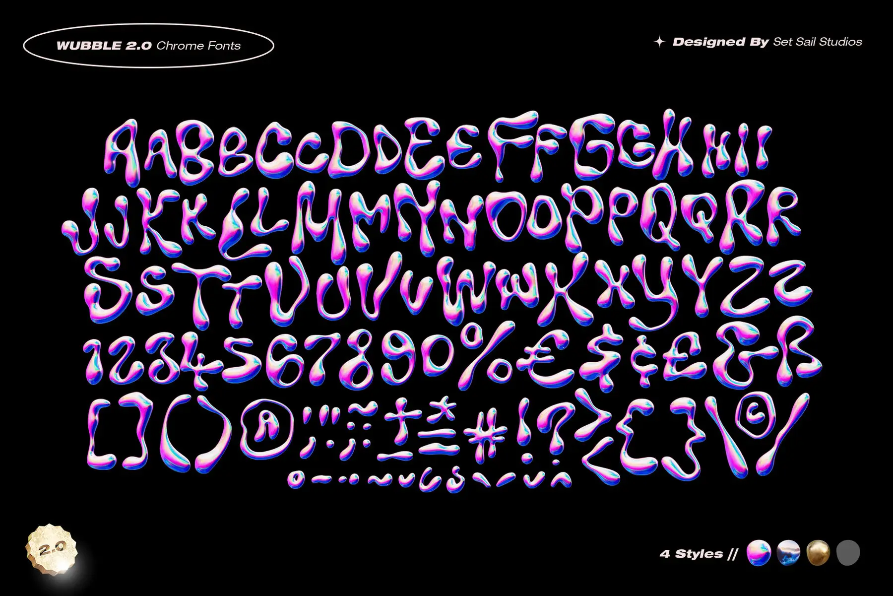 Wubble 2.0 3D Chrome Font Set Font - FontPath